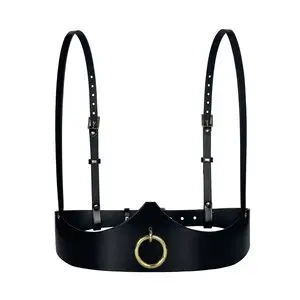 HAUTE CUIR Ringed Venus Leather Underbust Harness - Black