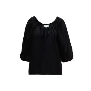 NISSA Puff-sleeve Viscose Top - Black