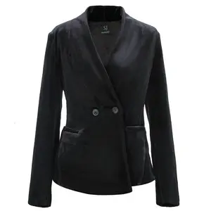 SMART AND JOY Flat Neck Velvet Jacket - Black