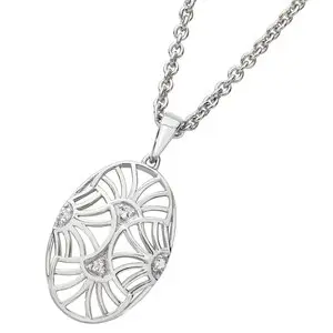 LUCY QUARTERMAINE Solid Sterling Art Deco Oval Pendant - Silver