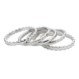 MELT'M JEWELRY Sterling Stackable Ring Set, Five Minimalist Bands - Silver