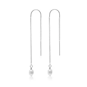 KIRI & BELLE Lola Small Pearl Sterling Chain Threader Earrings - Silver