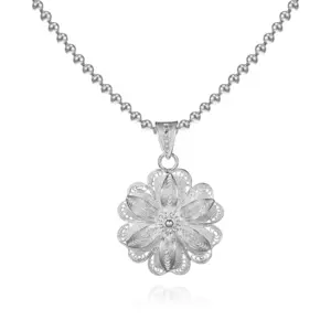 FAR EAST JEWELRY Handcrafted Flower Cluster Peony Necklace - Silver