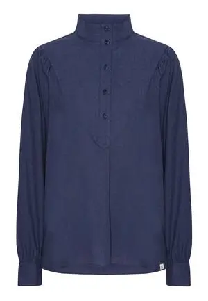 GROBUND Sonja Shirt High Collar In Dark Melange - Blue