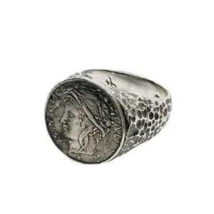 TG-JEWELLERY BY TAMARA GERVASIO Sterling Silver Roman Coin Signet Ring - Silver/black