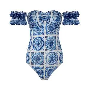 NUR KARAATA Marigold Bleu Blanc Swimsuit - Blue