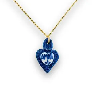 Tiké Jewels Sacred Heart Amati Porcelain Necklace – Gold Plated - Blue