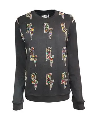 ANY OLD IRON Black / Silver Multicolor Electric Lightning Beaded Sweatshirt