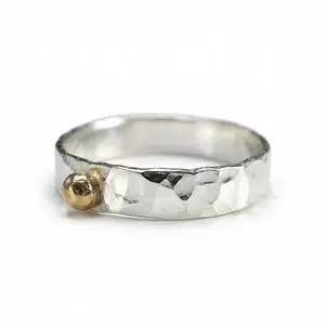 MELT'M JEWELRY Hammered Sterling Ring With Gold Dot - Silver