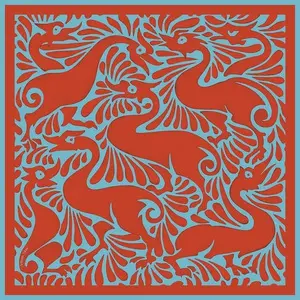 ARTEMIS MUSE Blue / Red William De Morgan Fantastic Ducks Rust & Turquoise Luxury Silk Scarf - Blue/red
