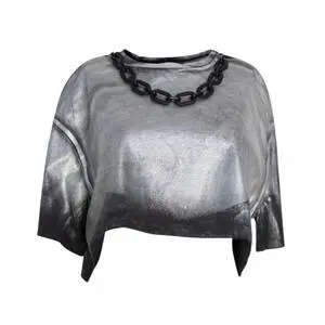 CIRCULAR PATH Silver / Black Necklace Crop T-shirt Metallic-black - Silver/black