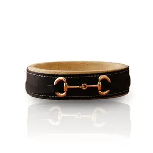 MARLETH Neutrals / Travertine Bowl Tray With Leather Belt & Gold Horse-bit Detail - Black
