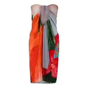 DHARA SHETH, DUBAI Coral Mirage Tube-style Sarong & Multicolor Beach Cover Up - Red