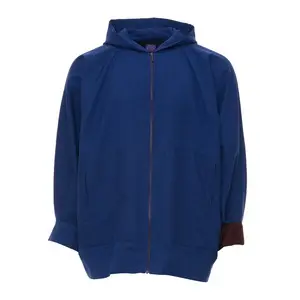 MOE Zip Hooded Jacket With Burgundy Cuff - Blue