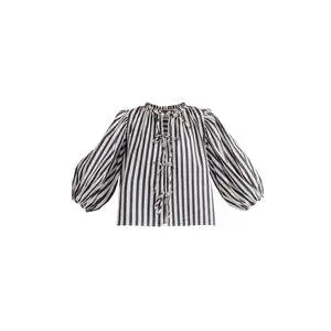PAISIE Tie Front Puff Sleeves Blouse In Cream And - Black