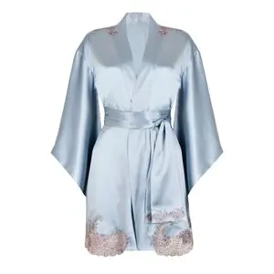 EMMA HARRIS Luxury Silk Kimono Style Robe - Blue