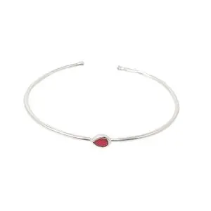 HARFI Silver / Red Minimalist Sterling Silver Garnet January Birthstone Bangle Bracelet - Silver/red