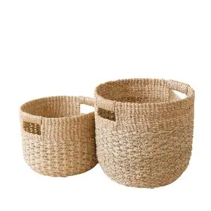 Likhâ Neutrals Grey + Natural Round Bottom Baskets Set Of Two Woven Baskets - Gray