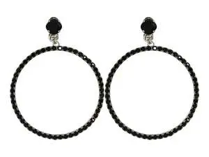 VICKISARGE The Large Hoop Earrings In Platinum Clip - Black