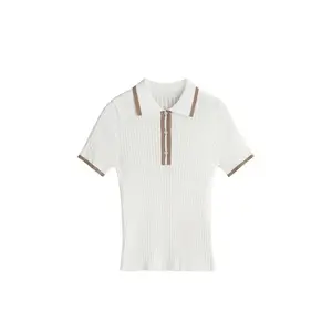 VICTORIA PAULSEN Jamie Pointelle Knit Short Sleeve Polo - White