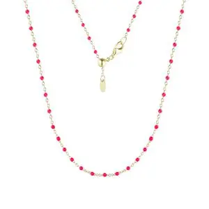 KAMARIA Enamel Beaded Chain Necklace - Fuchsia Enamel Pink