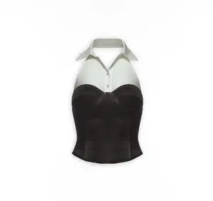 MAISON SEL Corseted Sleveless Poplin Shirt - Black