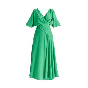 PAISIE Flare Sleeves Maxi Wrap Dress In Light - Green