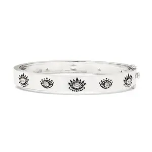SEVEN SAINTS Evil Eye Protection Bangle, White Rhodium, Blue & White Topaz - Silver