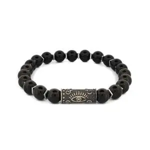 EBRU JEWELRY Black / Silver Black Onyx Stone & Sterling Silver Unique Evil Eye Symbol Beaded Bracelet Black - Black/silver