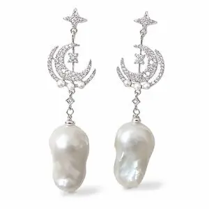 NINEMOO Moonlit Bloom Baroque Pearl Earrings - Silver