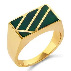 HEIR LONDON Gold / Green Handcrafted Gold Chunky Ring With Green Agate Stone Atlas - Gold/green