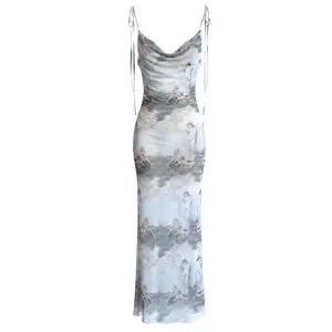 ALOMA STUDIO Nigme Maxi Mesh Dress Print - Grey