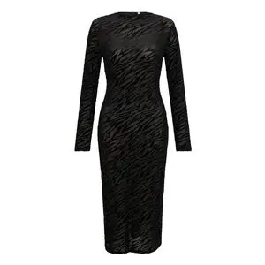 SOUR FIGS Zebra Pattern Velvet & Mesh Midi Dress - Black