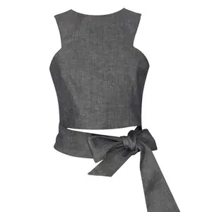 MIRIMALIST Wrap Around Linen Top - Grey