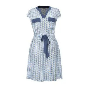 SMART AND JOY Tunic Dress With Drawstring Belt And Geometric Print - Blue