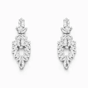 MAISON DE GALA Leaf Crystal Drop Earrings - Silver