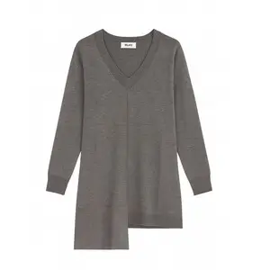 NUVV COLLECTION Asymmetric Merino Wool Sweater – Premium Italian Yarn Design - Grey