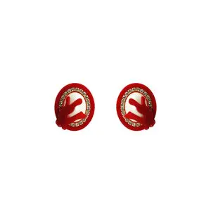 GISSA BICALHO Handmade Earring Oval Pearl And Strass - Red