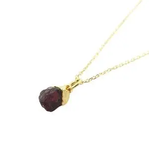 HARFI Gold / Red Raw Garnet Gold Plated January Birthstone Crystal Necklace - Gold/red