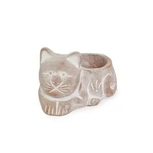 KORISSA Neutrals Terracotta Tea Light Candle Holder Cat - Orange