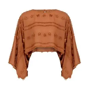 LILAMIE Capri Loose Fit Long Sleeve Summer Blouse-brick