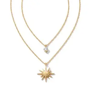 ELK & BLOOM 14k Double Star Diamanté Pendant Necklace - Gold