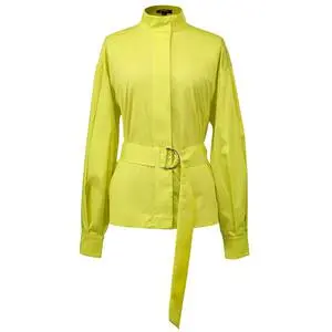 SMART AND JOY High Neck Belted Shirt - Yellow