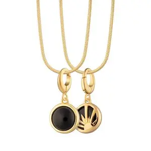 LILY CHARMED Plated Black Onyx Healing Stone Necklace With Round Snake Chain Protection Charm Necklace - Gold