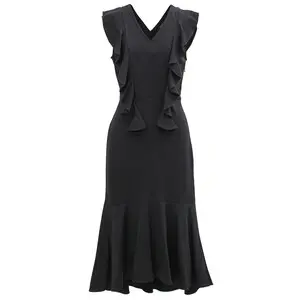 SMART AND JOY Jersey Dress With Wide Ruffles - Black
