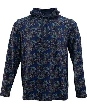 LORDS OF HARLECH Horatio Italian Floral Hoodie Navy - Blue