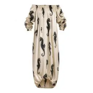 JULIA ALLERT Off-shoulder Seahorse Print Midi Dress - Beige