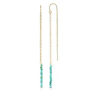 HEATHER HAWKINS Extra Tiny Gemstone Threader Earrings Goldfilled December Birthstone Turquoise - Blue