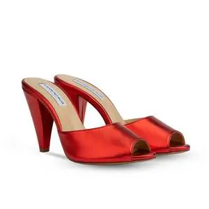 ROSAMUND MUIR LONDON Montavia Metallic Cone Heel Mules - Red