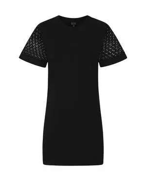 SOPHIE CAMERON DAVIES Lace Sleeve Cotton T-shirt Dress - Black